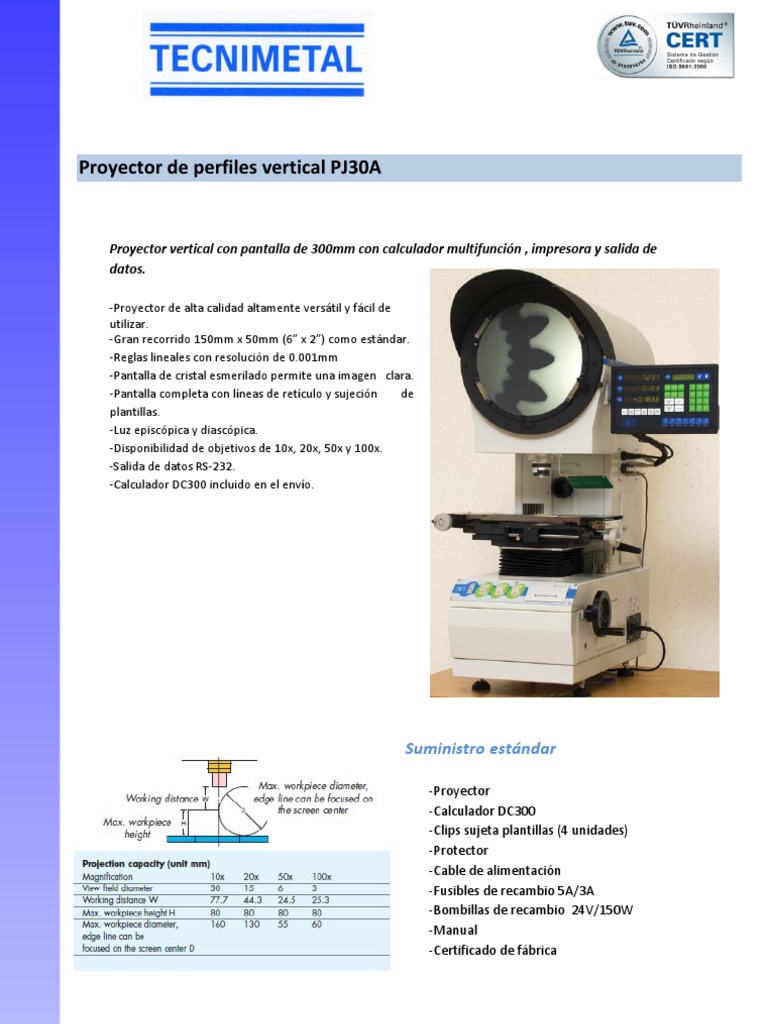 Proyector de Perfiles PJ30A TECNIMETAL | PDF | Sistema de coordenadas ...
