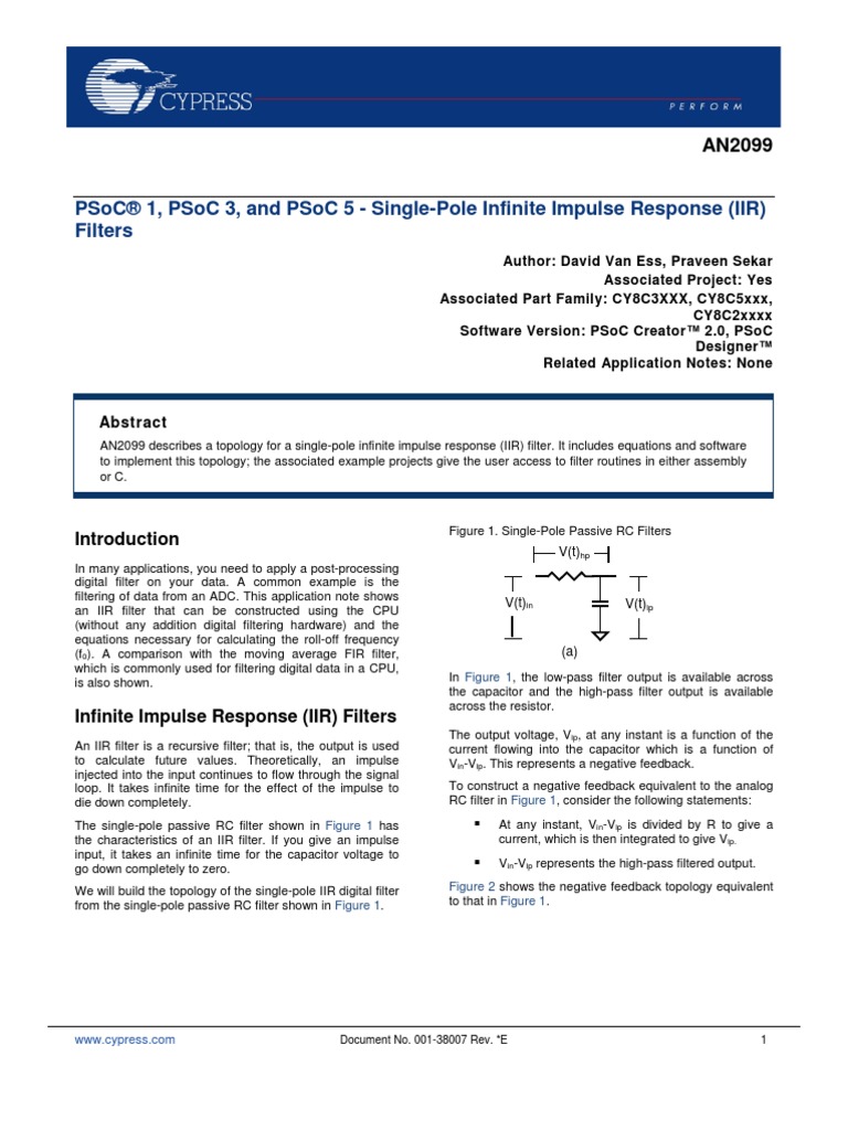 Psoc® 1, Psoc 3, and Psoc 5 - Single-Pole Infinite Impulse Response (Iir) Filters | PDF | Low ...