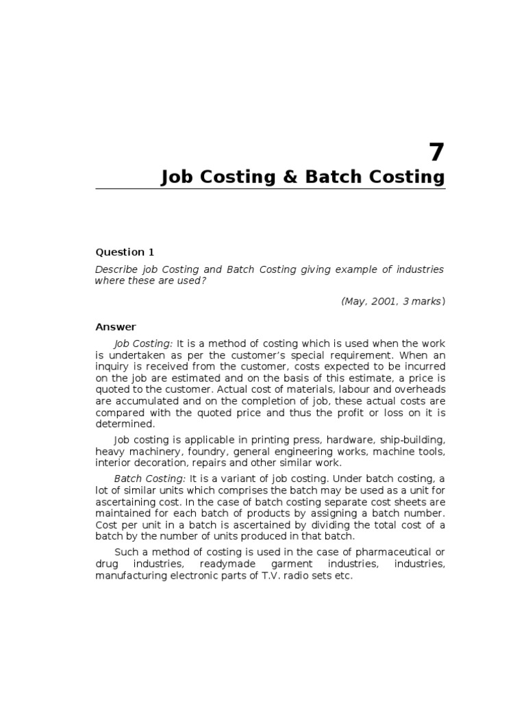 Job Costing & Batch Costing | PDF | Cost Accounting | Cost