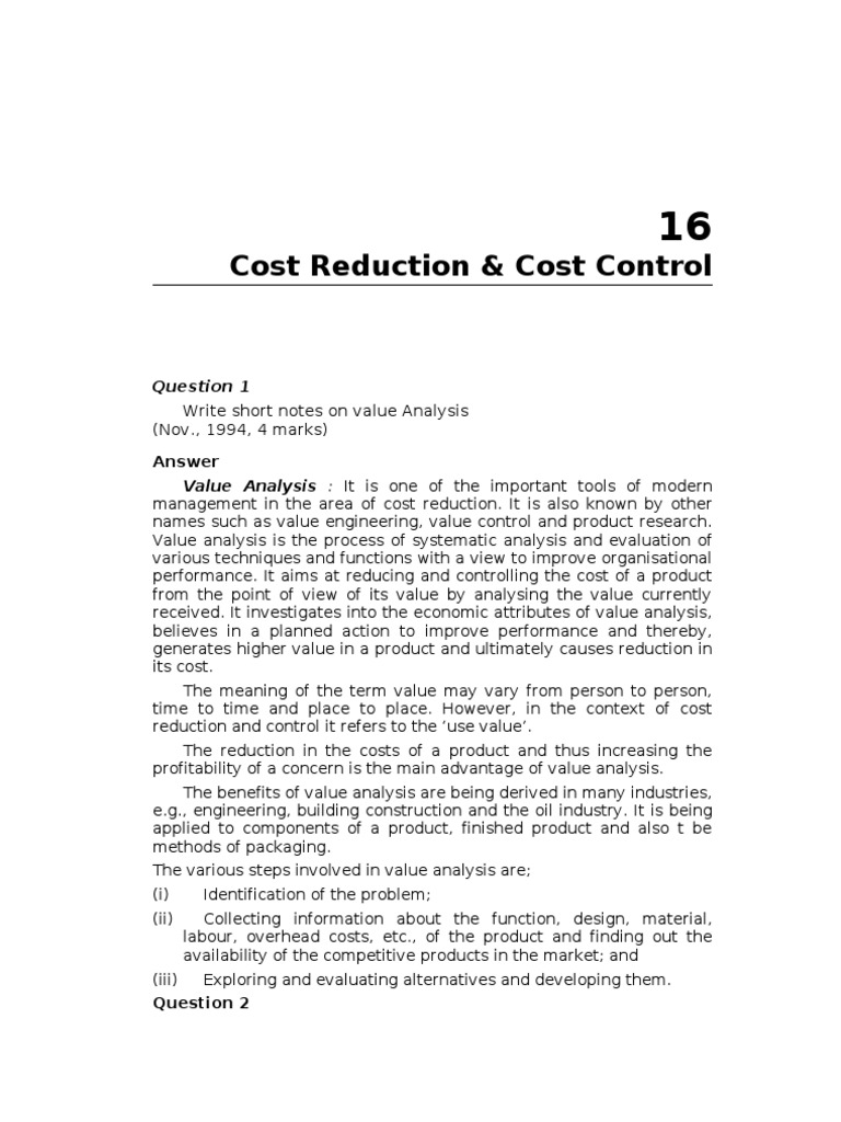 Cost Reduction & Cost Control | PDF | Cost Accounting | Analysis