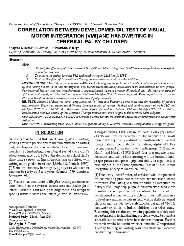 Articulo Del Test Vmi | PDF | Cerebral Palsy | Student's T Test