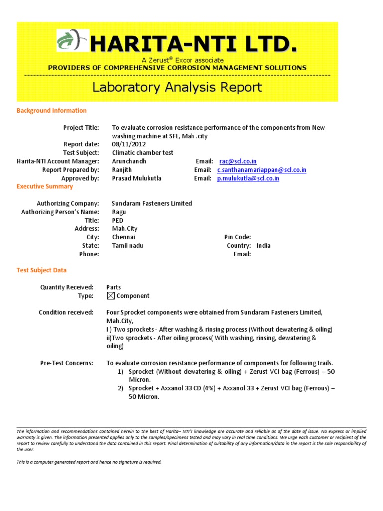 SFL Chamber Test Report - (Washing Machine Trial) 08.11.12 | PDF ...