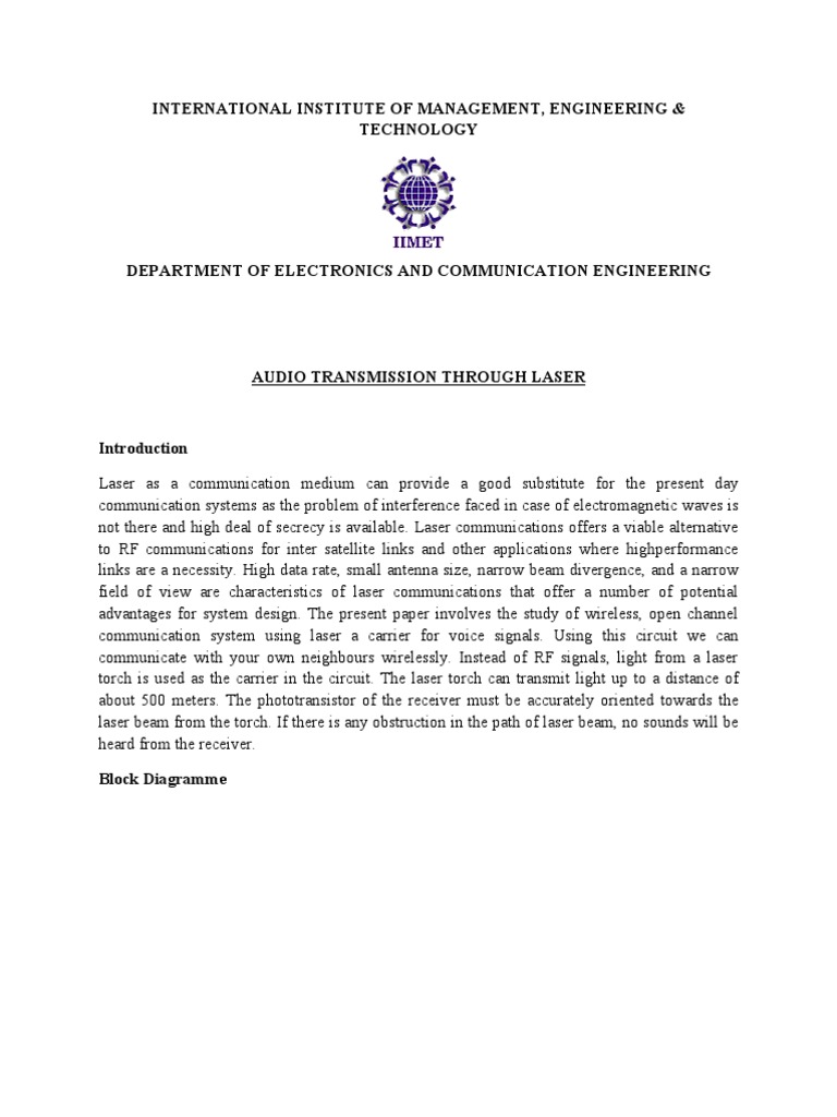 Laser Audio Transmission System Design | PDF | Microphone | Laser