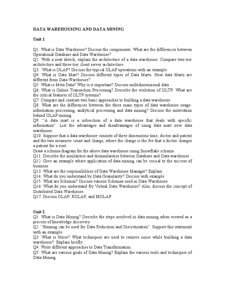Unit 1 Data Mining | PDF | Data Warehouse | Statistical Classification