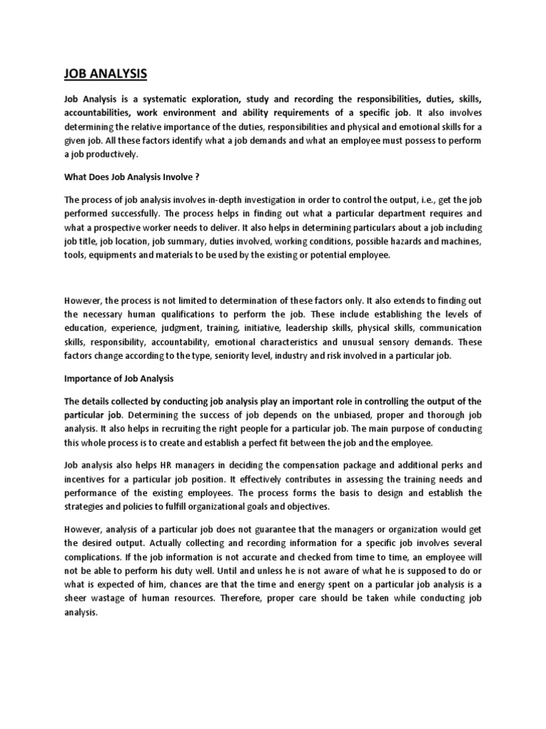 2. Job Analysis, Job Description & Job Specification | Performance ...