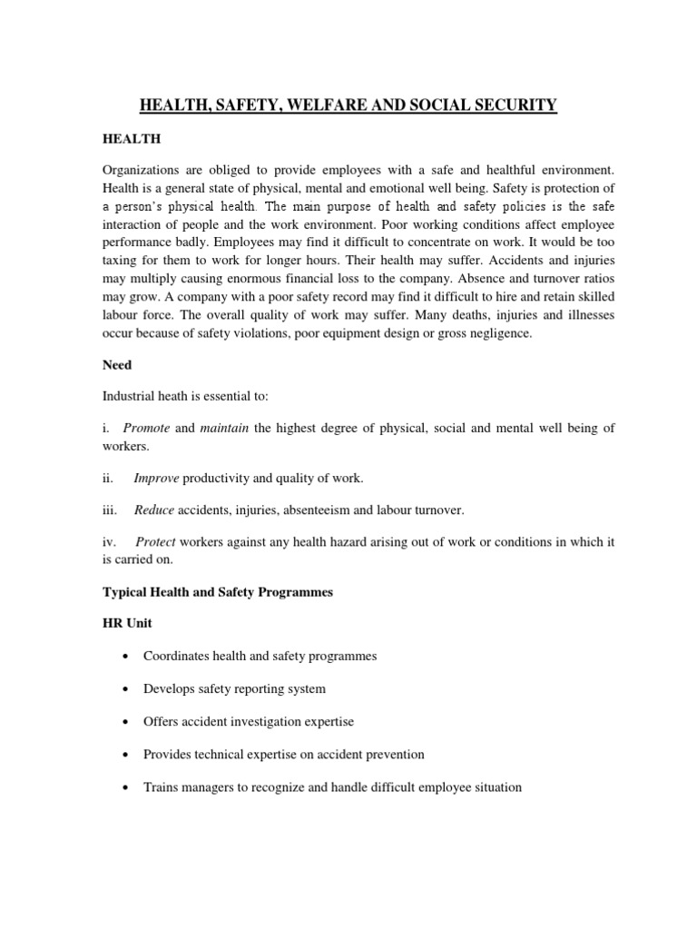 Health, Safety, Welfare & Social Security | PDF | Pension | Workers ...