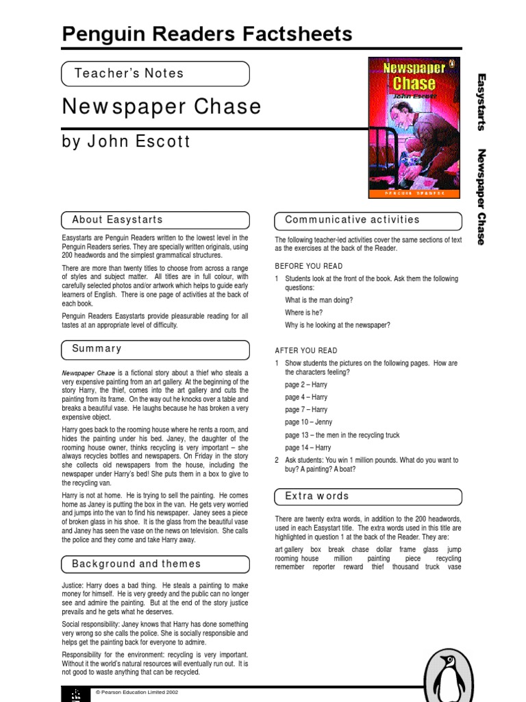 Level 0 - Newspaper Chase - Penguin Readers Factsheets | PDF