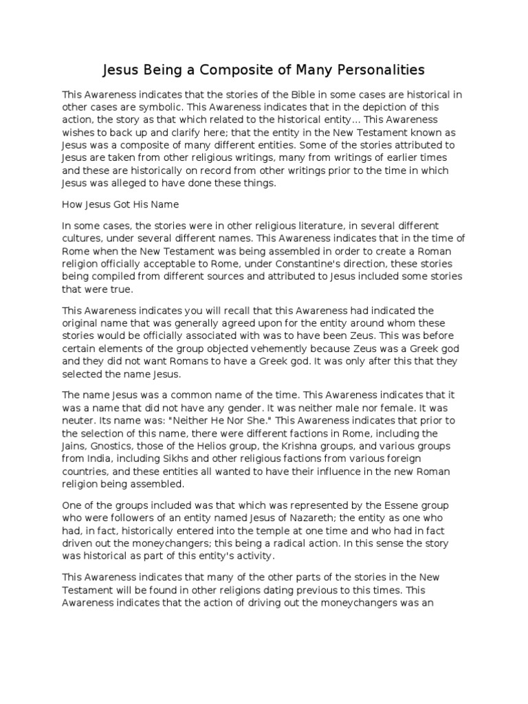 Jesus Being A Composite of Many Personalities | PDF | New Testament | Jesus
