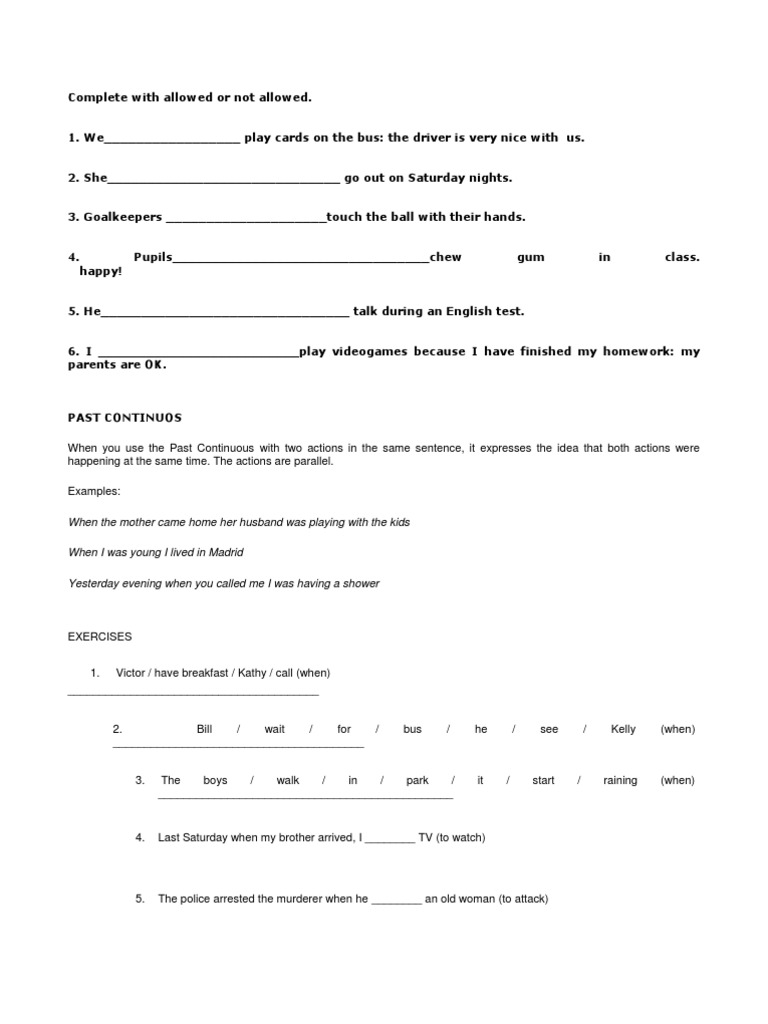 Past Continuous Tense Exercises | PDF