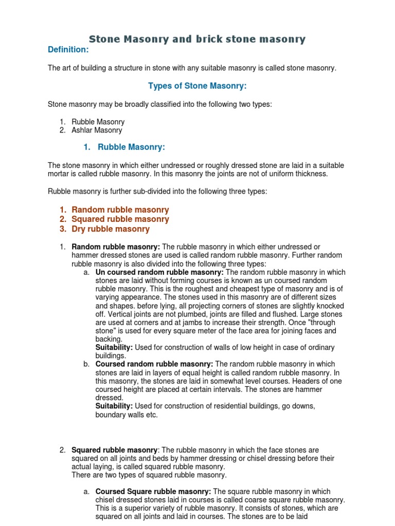 Stone Masonry and Brick Stone Masonry | PDF | Masonry | Components