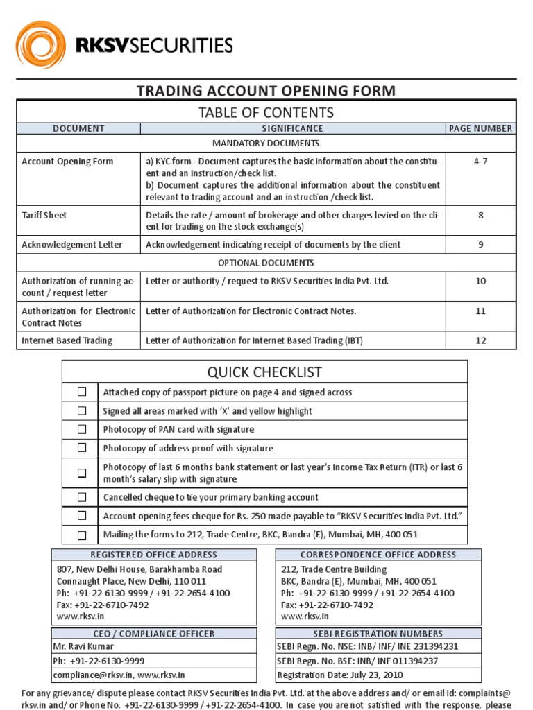 Trading Account Opening Form | PDF