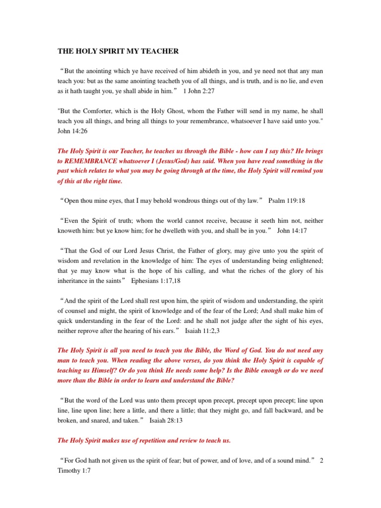 The Holy Spirit My Teacher | Religious Belief And Doctrine | Religious ...