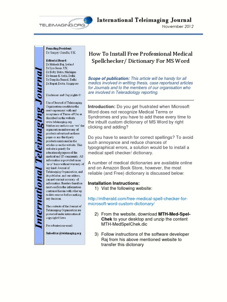 Free Medical Spellchecker for MS Word | PDF | Microsoft Word | Websites