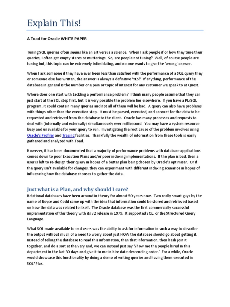 Explain This - Toad White Paper | PDF | Career & Growth | Computers