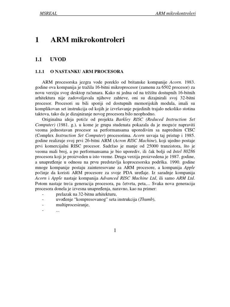 Glava 1 - ARM Kontroleri | PDF