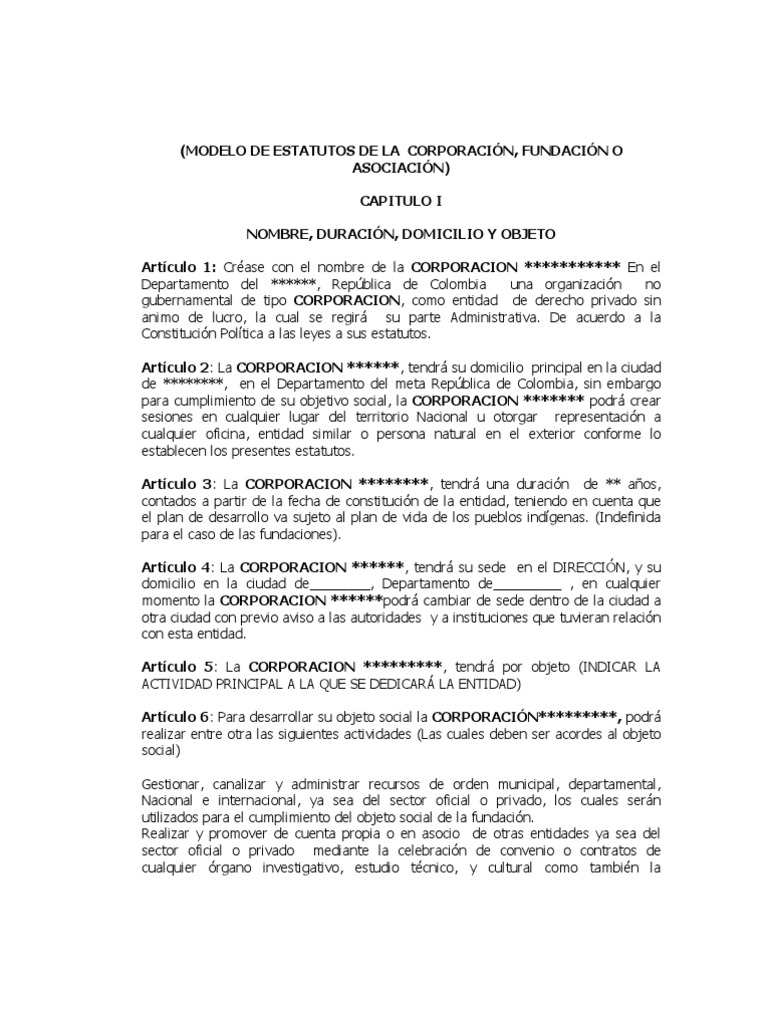 Modelo Estatutos para Crear Una Corporación | PDF