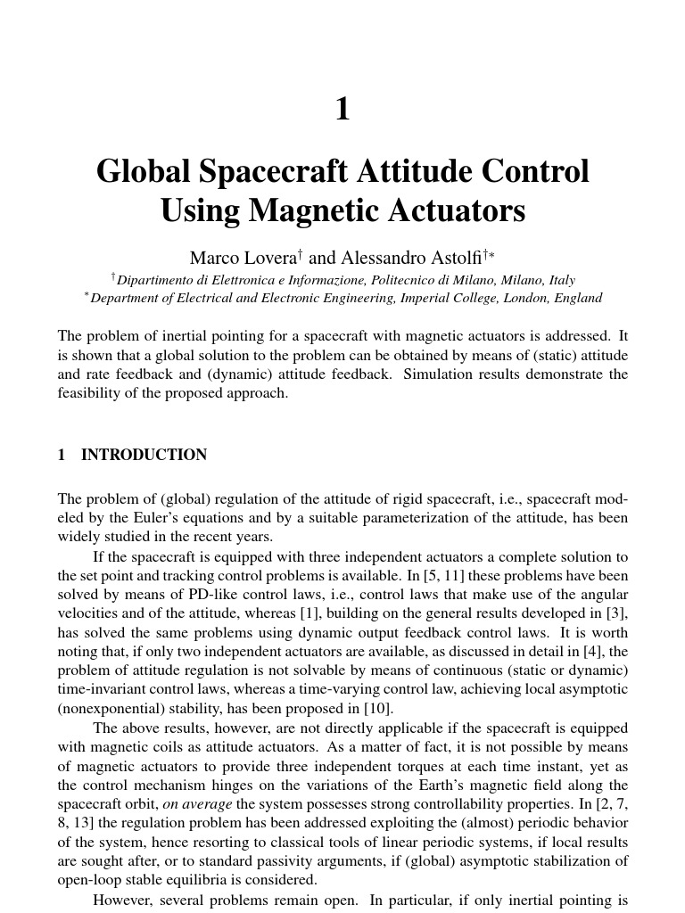 Global Spacecraft Attitude Control Using Magnetic Actuators Attitude