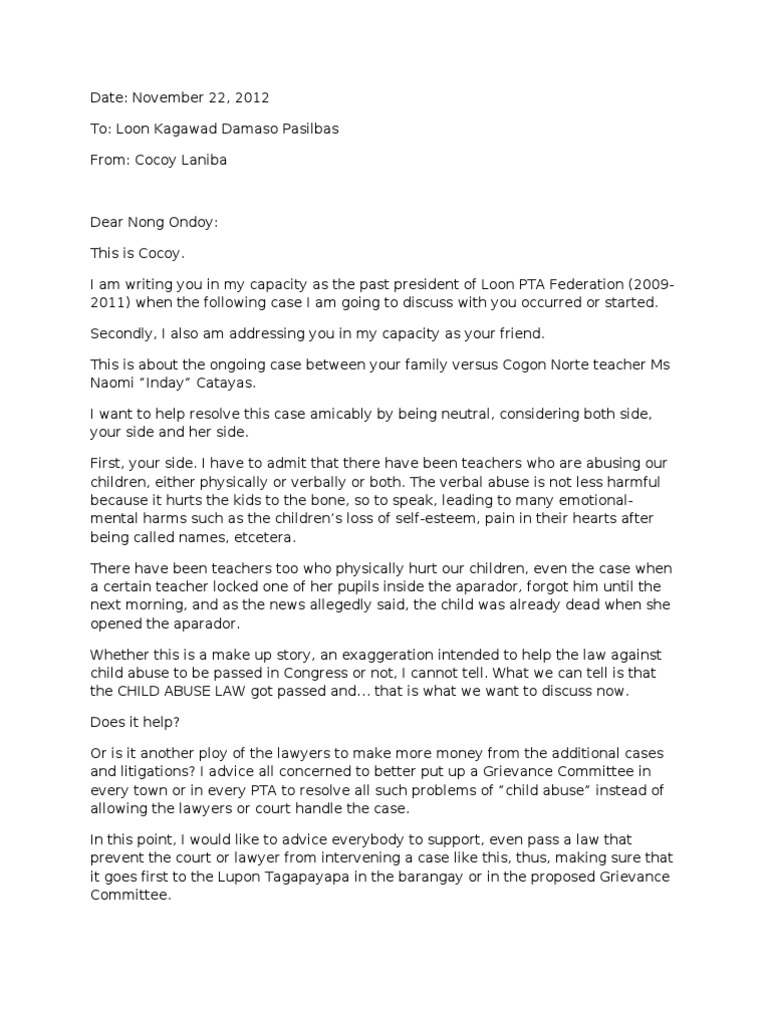 A Personal Letter To Loon Kagawad Damaso Ondoy Pasilbas | PDF | Lawyer ...