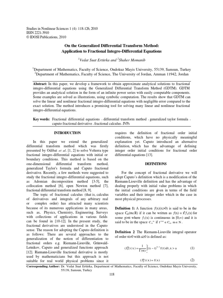 On The Generalized Differential Transform Method: Application To Fractional Integro-Differential ...