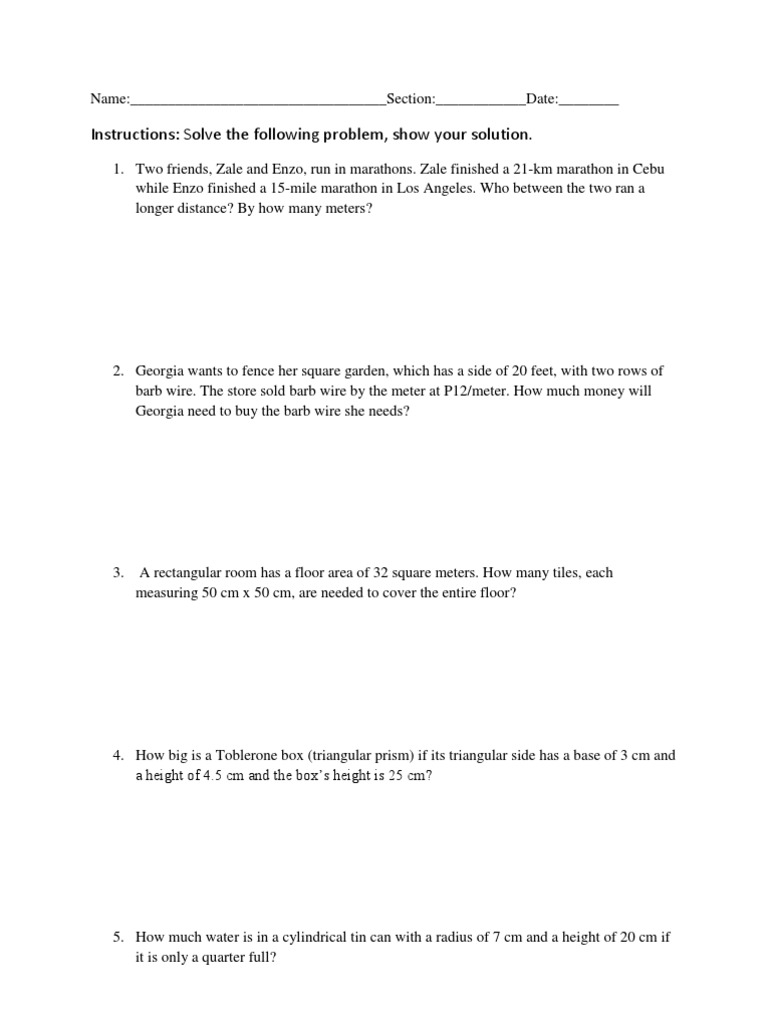 Problem Solving On Measurement | PDF