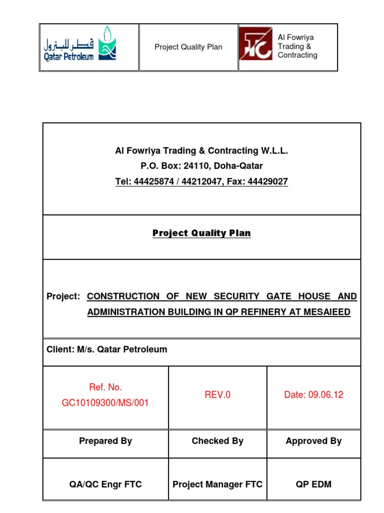 Project Quality Plan for QP Refinery | PDF | Quality Assurance | Iso 9000