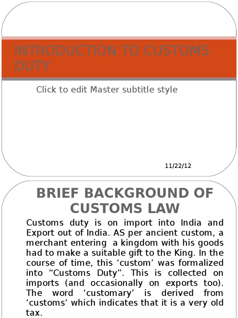 Introduction To Customs Duty | PDF | Territorial Waters | Dumping ...