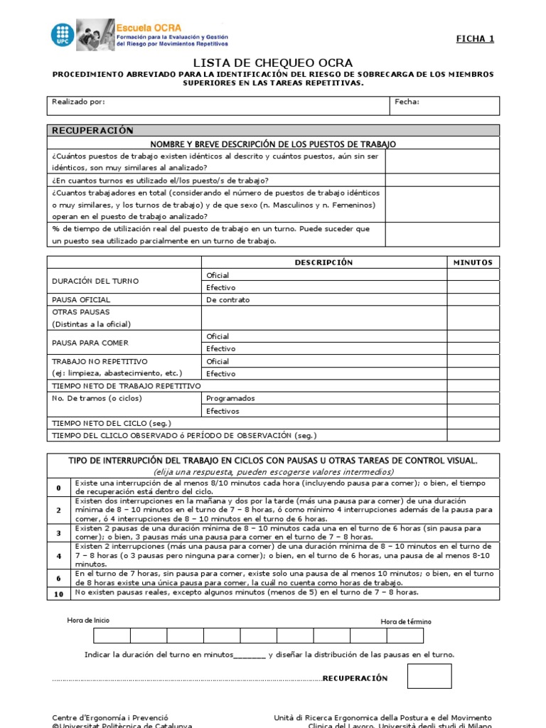 Plantilla Checklist OCRA 2007