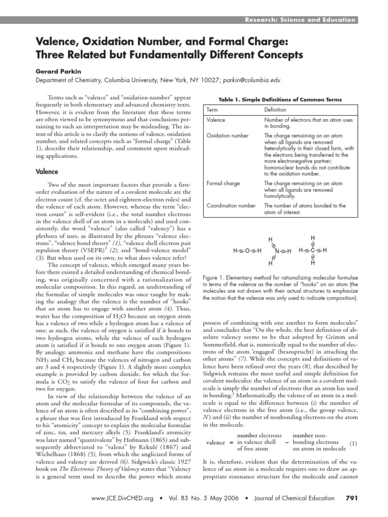Valence, Oxidation Number, and Formal Charge | PDF | Valence (Chemistry ...