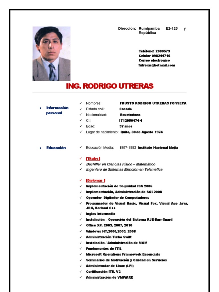 CURRICULUM Rodrigo Utreras | Descargar gratis PDF | Servidor Microsoft Exchange | Microsoft Windows