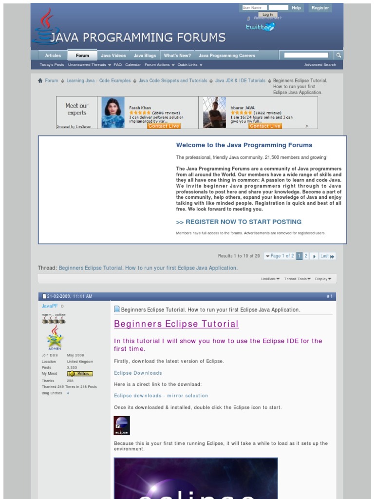 Beginners Eclipse Tutorial: Welcome To The Java Programming Forums | PDF | Eclipse (Software ...