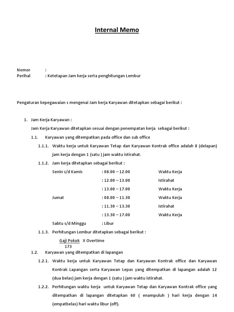 Internal Memo Jam Kerja Draff - 1 | PDF