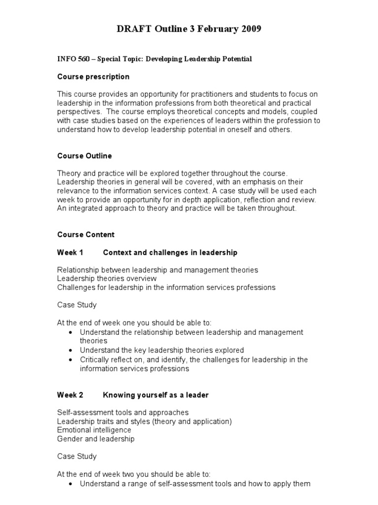 Leadership Development Course Outline | PDF | Leadership | Mentorship