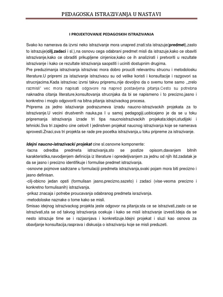 Pedagoska Istrazivanja U Nastavi | PDF