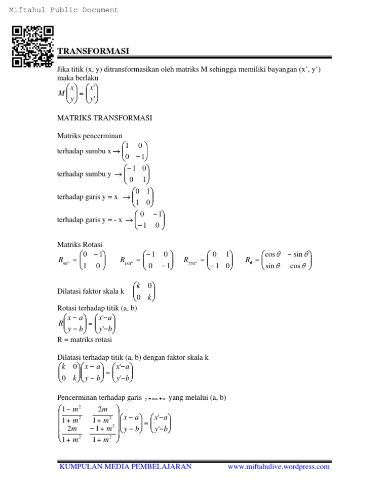 Rumus Transformasi Matematika Sma | PDF