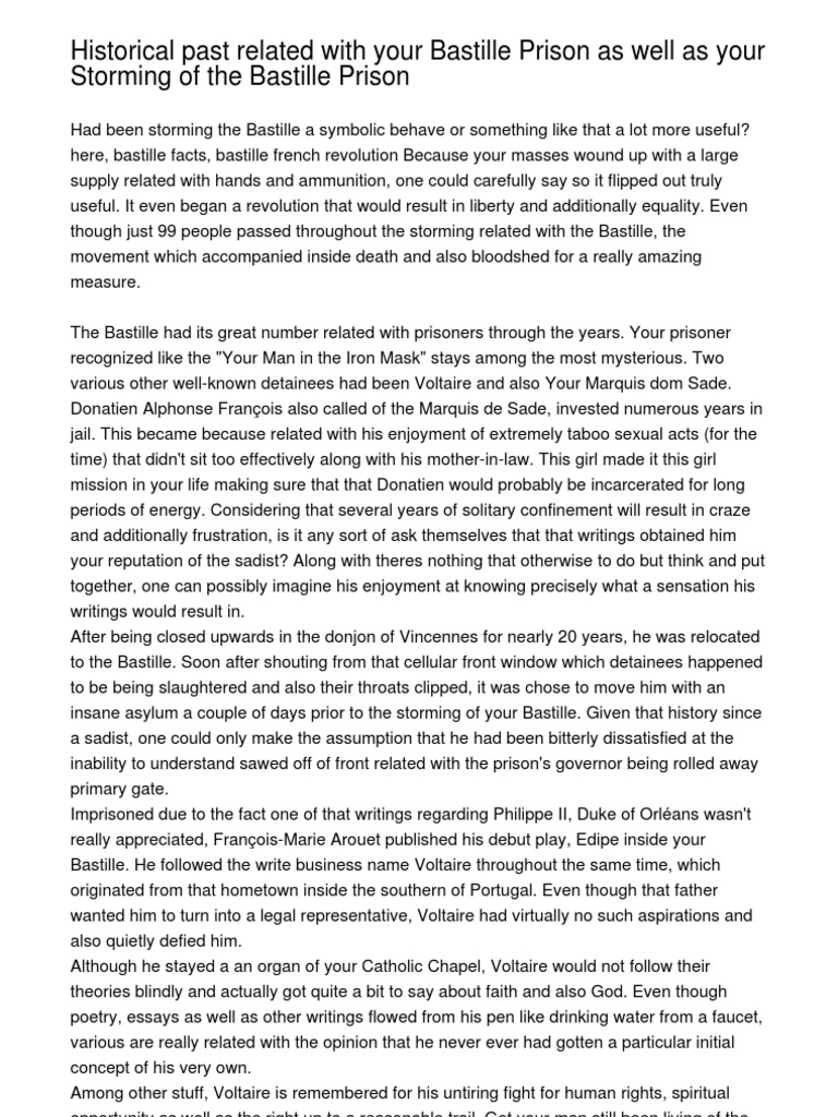 Human History Related With Your Bastille Prison As Well As The Storming ...