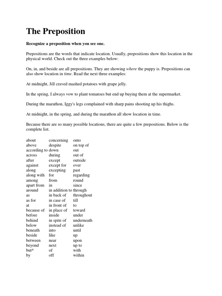 The Preposition | PDF | Preposition And Postposition | Verb