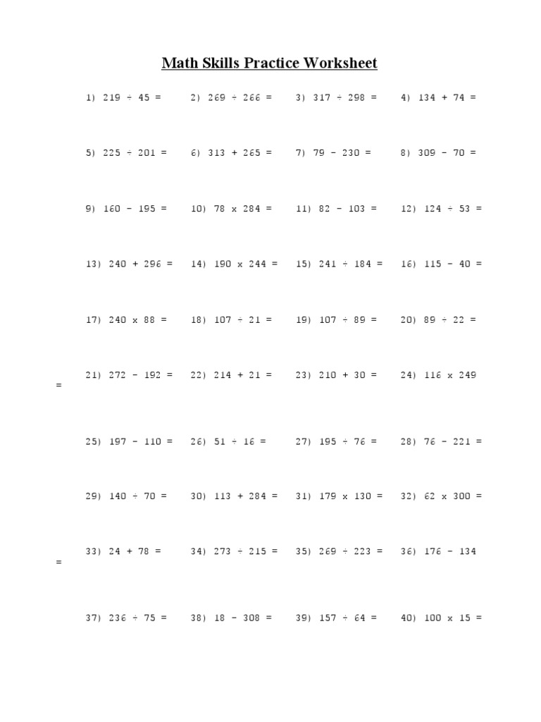 Math Skills Practice Worksheet | PDF