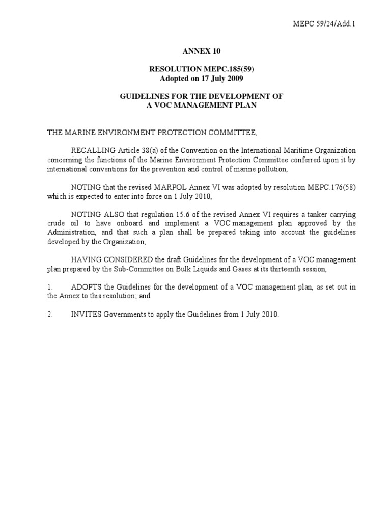 MEPC 185 (59) - Guidelines For The Development of A VOC Management Plan ...