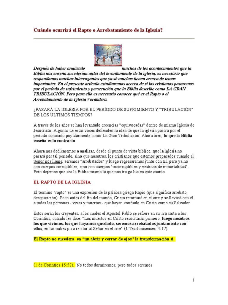 El Rapto ¿antes De La Tribulación Pdf Antecristo Gran Tribulación