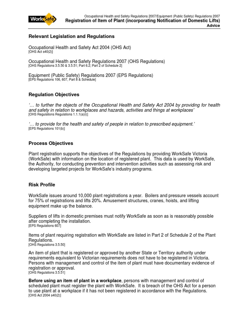 Plant Registration and Safety Compliance | PDF | Occupational Safety ...