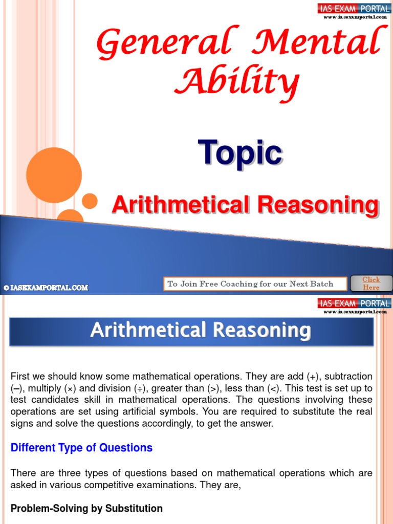 General Mental Ability Arithmetical Reasoning | PDF | Multiplication ...
