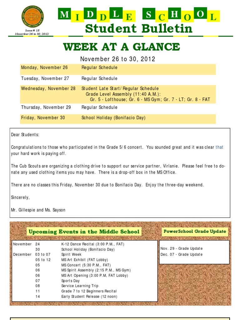 Student Bulletin: Week at A Glance | PDF | Gmail | Sports