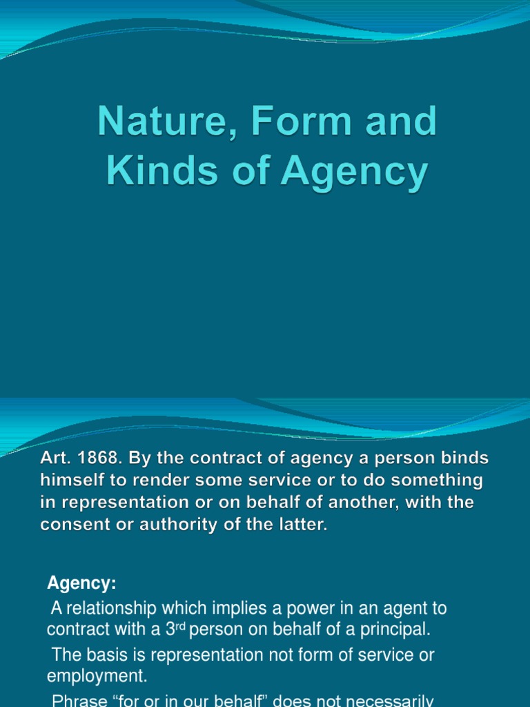 Nature, Form and Kinds of Agency | PDF | Law Of Agency | Estoppel