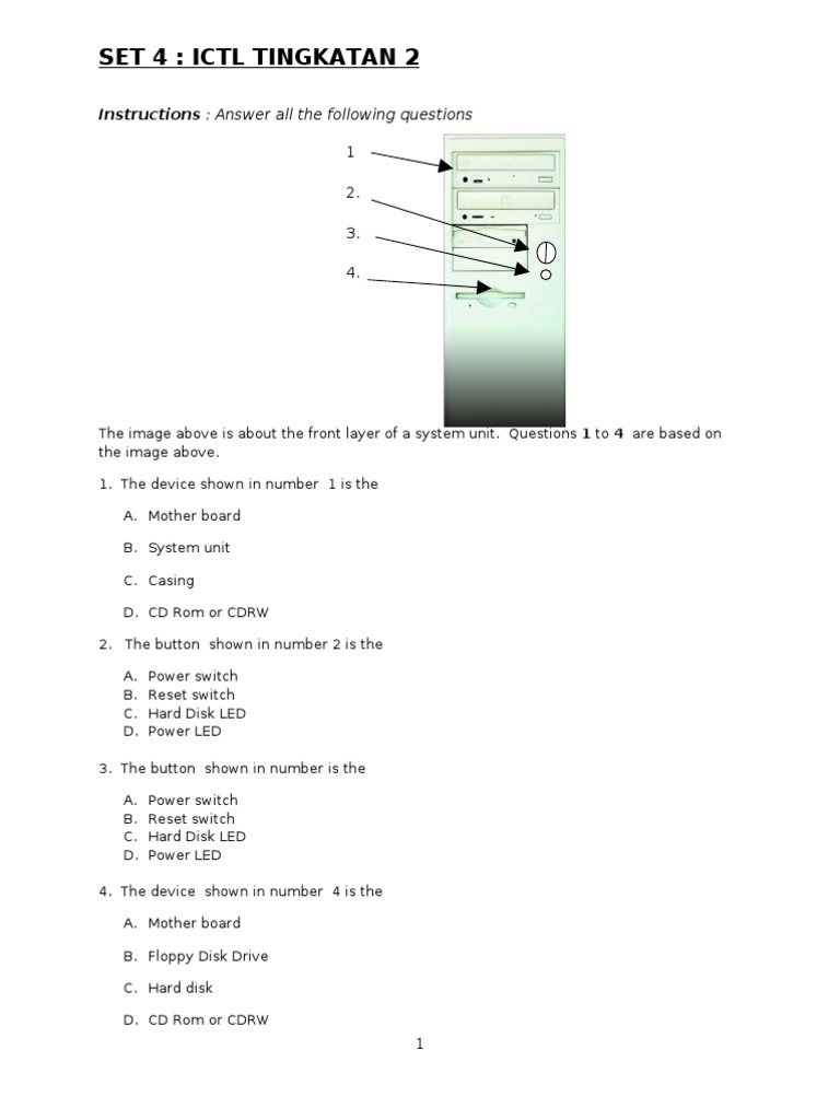 Set 4: Ictl Tingkatan 2: Instructions: Answer All The Following Questions | PDF | Random Access ...