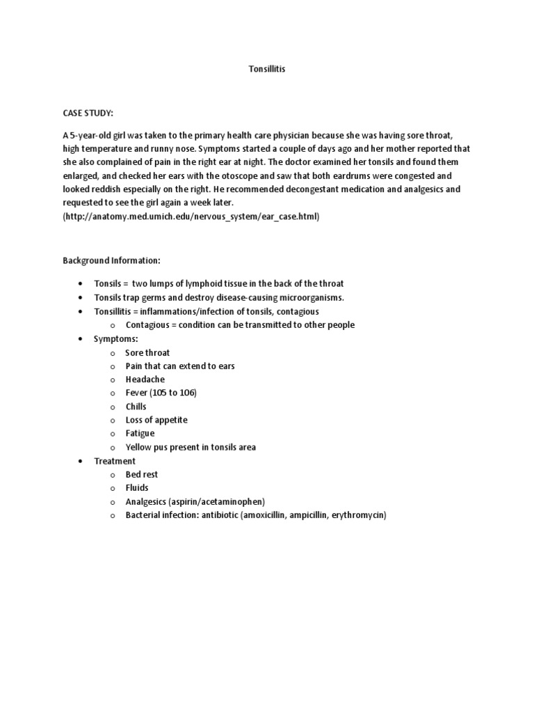 CASE Tonsillitis | Download Free PDF | Infection | Rtt