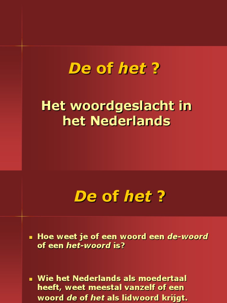 De of HET Woordgeslacht | PDF