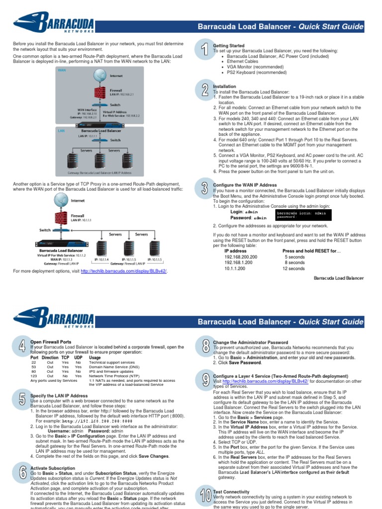 Barracuda Load Balancer QSG US | Download Free PDF | Ip Address | Port ...