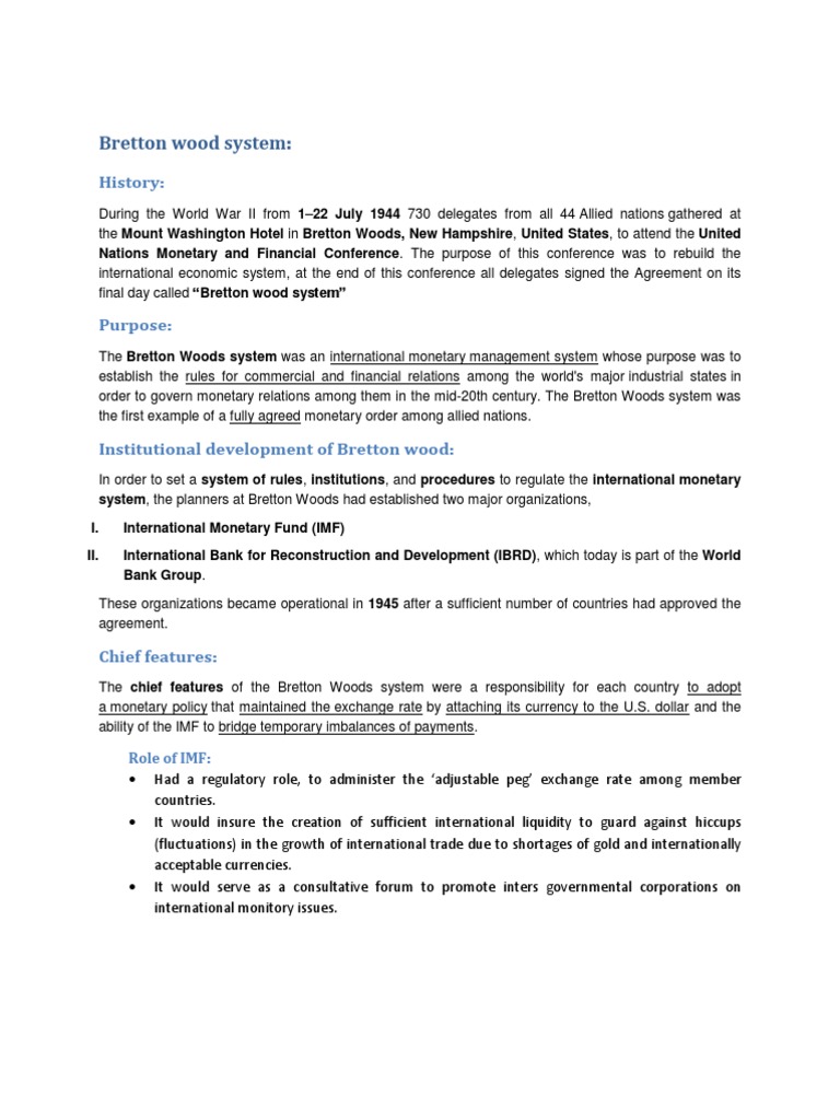 Bretton Wood System | PDF | Bretton Woods System | International ...