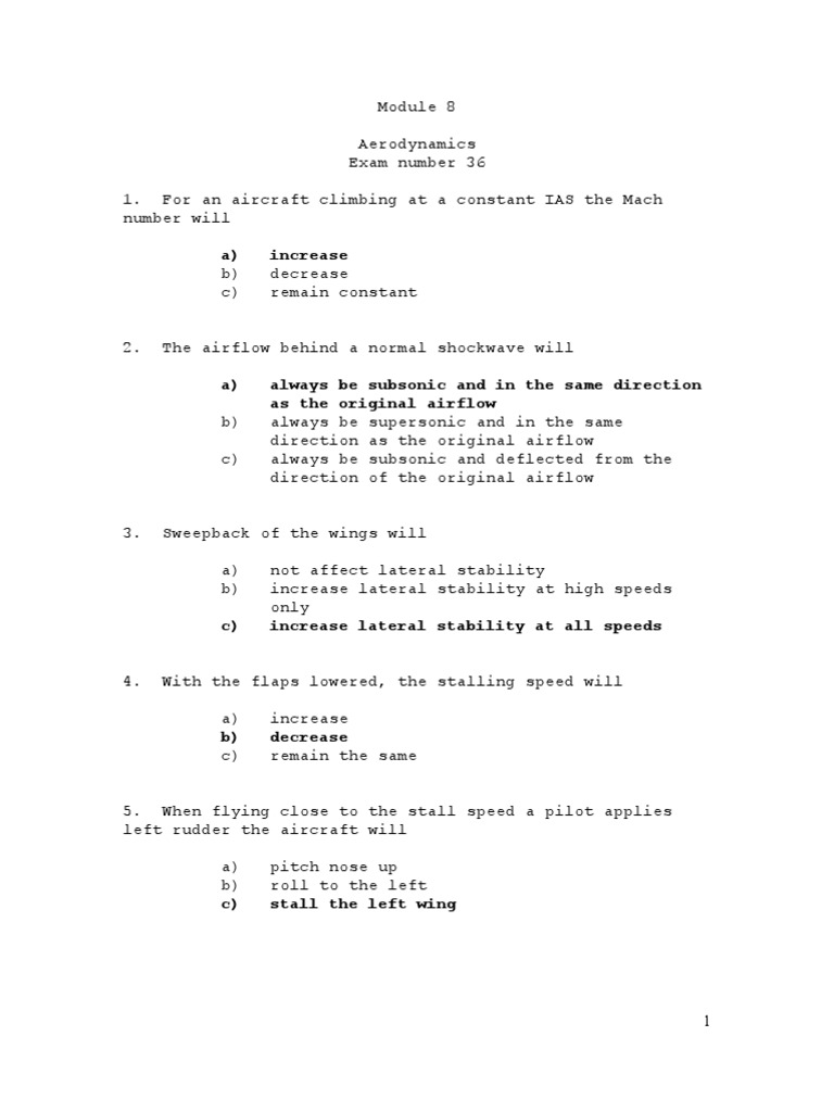 Aerodynamics Exam Questions and Answers | PDF