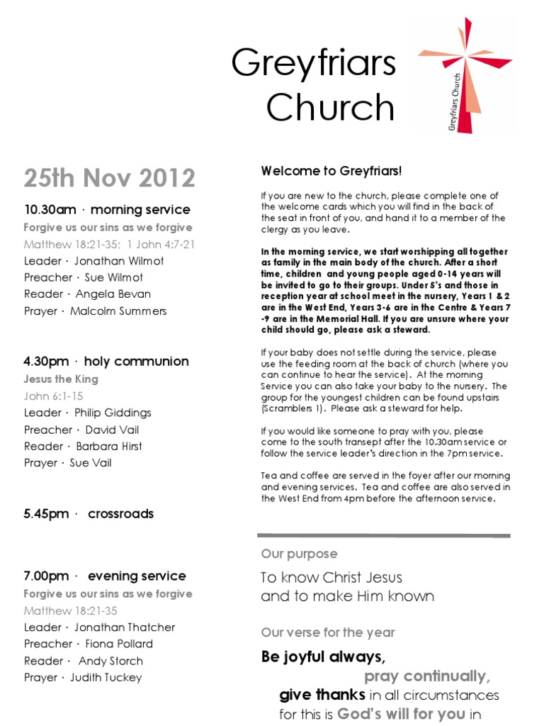 Greyfriars Church Bulletin | PDF | Foods | Religion And Belief